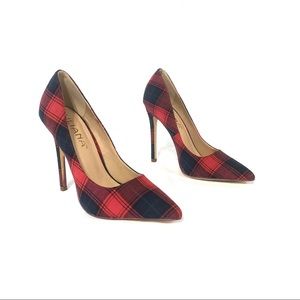 Liliana | Shoes | Liliana Red Plaid Classic Pumps Pointed Toe Heels ...